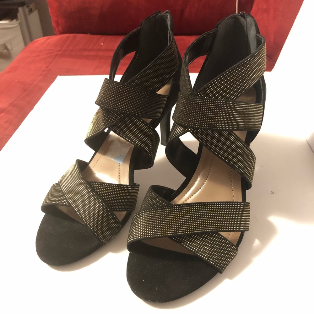 Style & Co. Black And Gold Strappy 2 Inch Heels - Gem